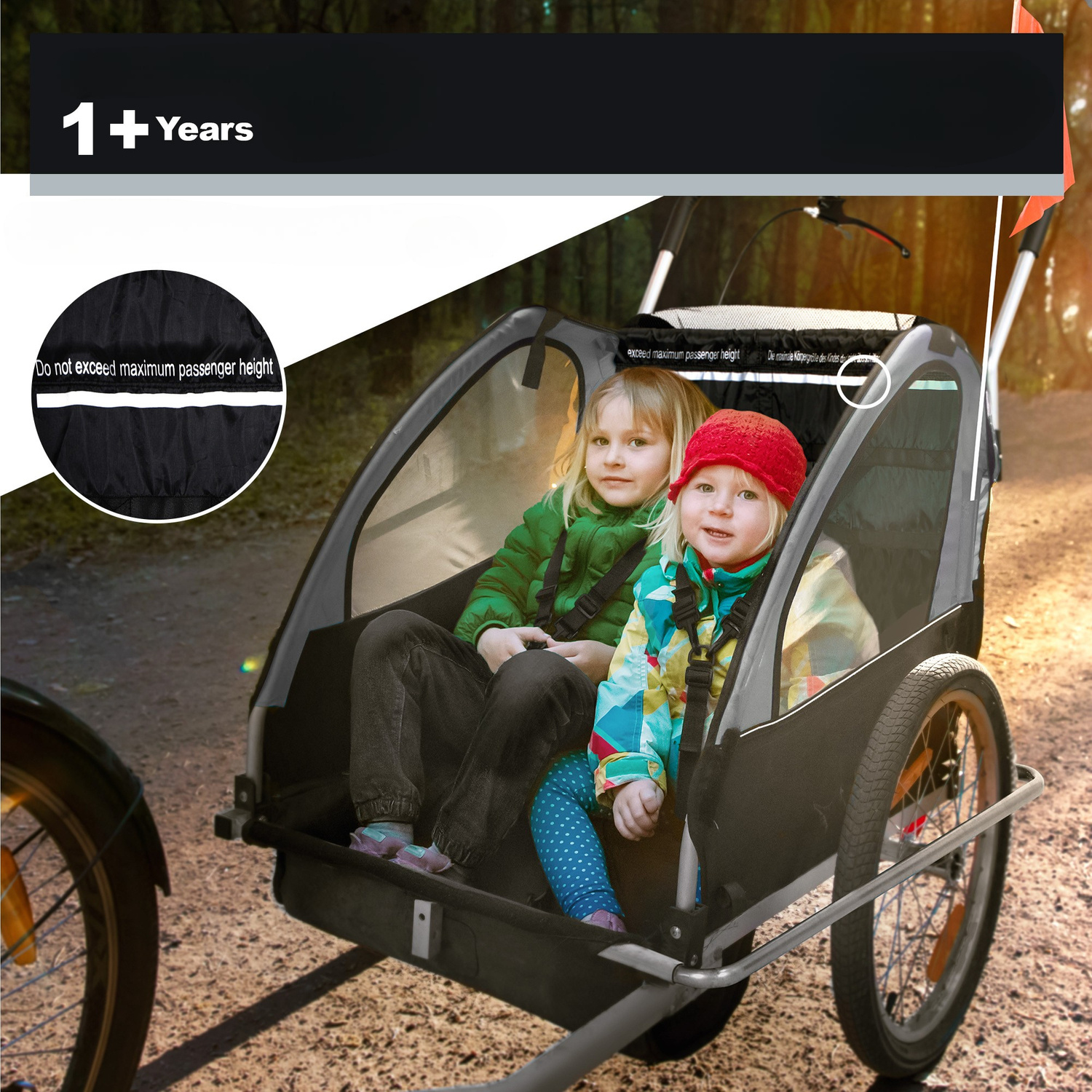 SZARA PRZYCZEPKA ROWEROWA / JOGGER 2w1 SKŁADANA PRZYCZEPA DO ROWERU ...