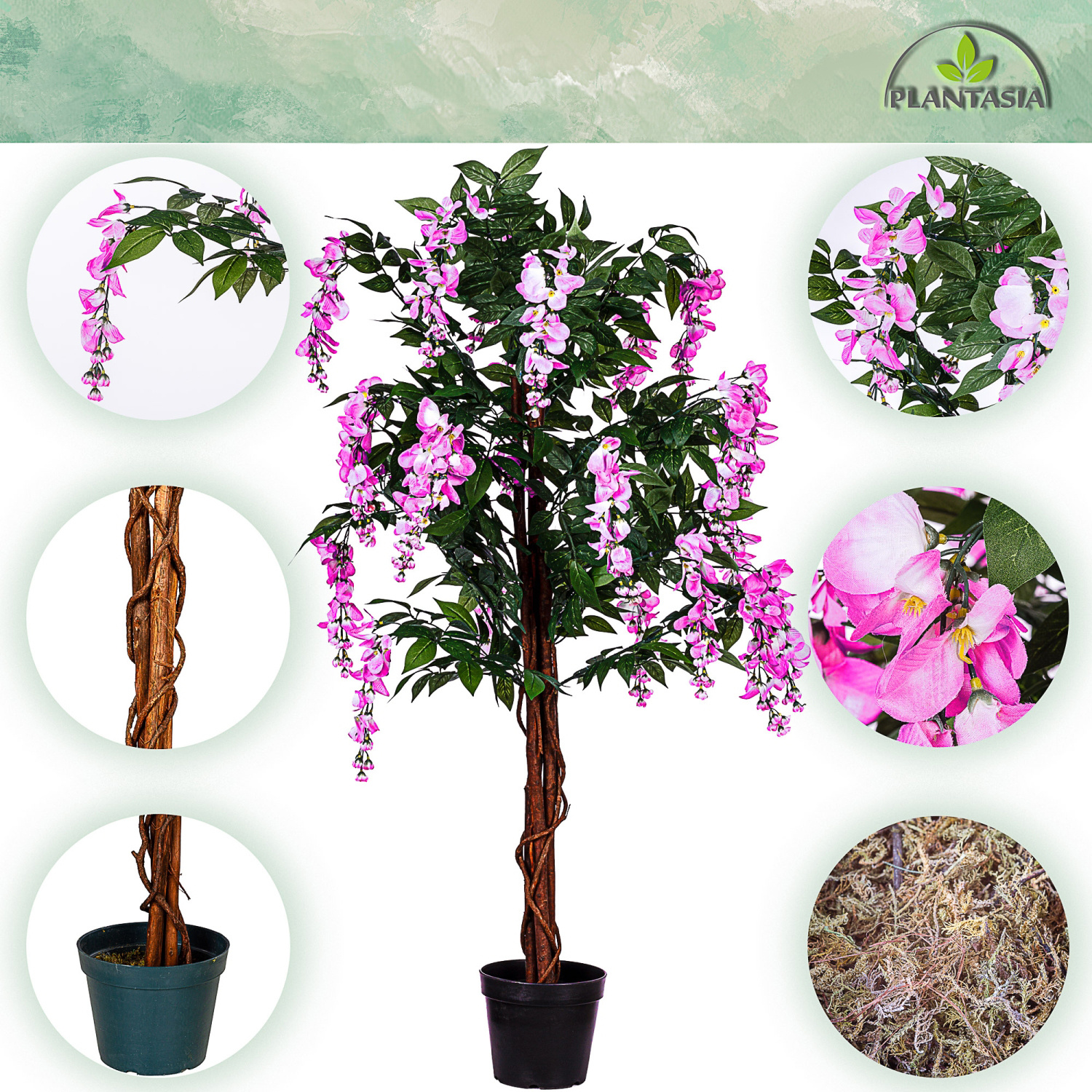 SZTUCZNE DRZEWO GLICYNIA RÓŻOWA 120 CM WISTERIA RÓŻ DRZEWKO KWIATY ...